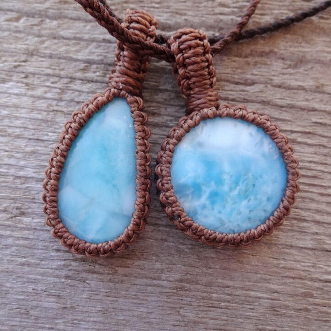 Blue Larimar Macrame Necklace - Etsy