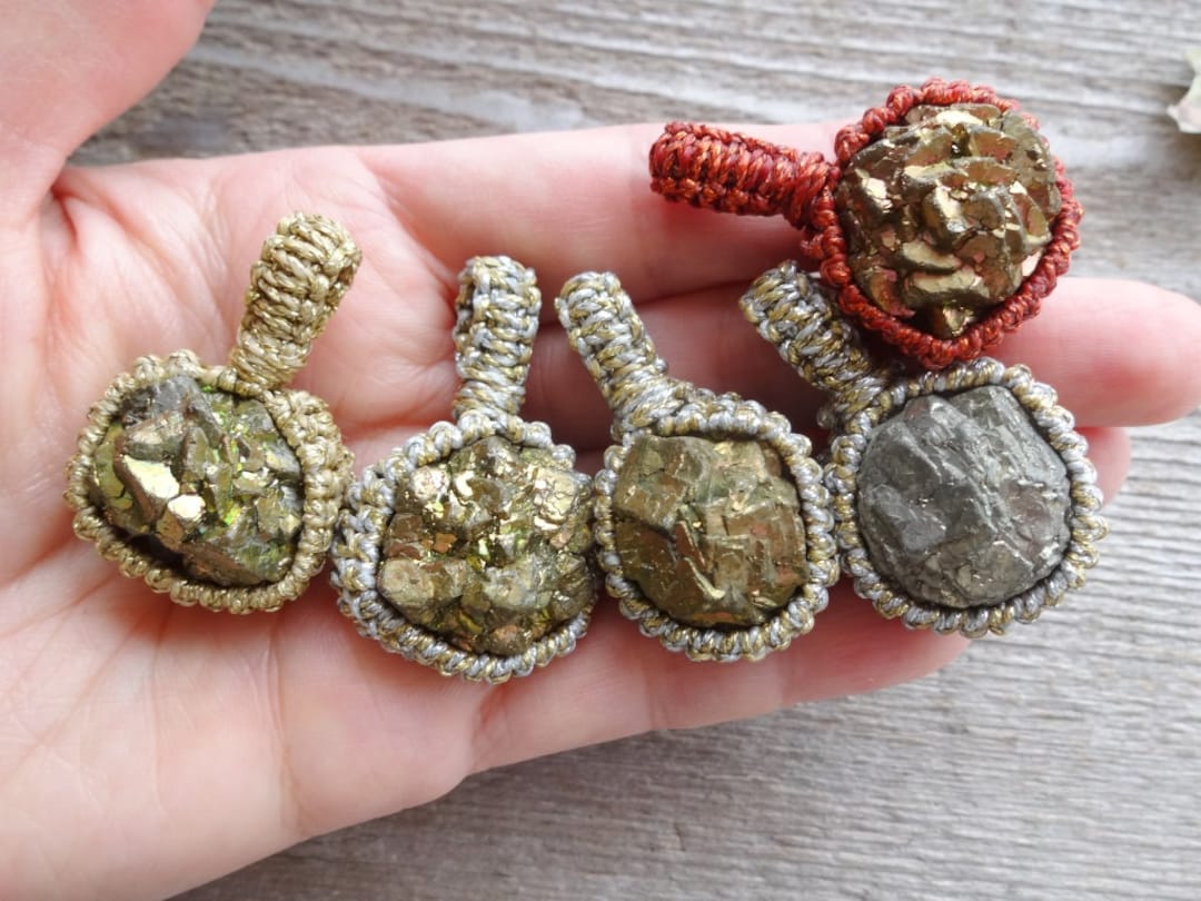 Raw Nodule Marcasite Golden Pyrite Macrame Necklace /ascension Stone ...