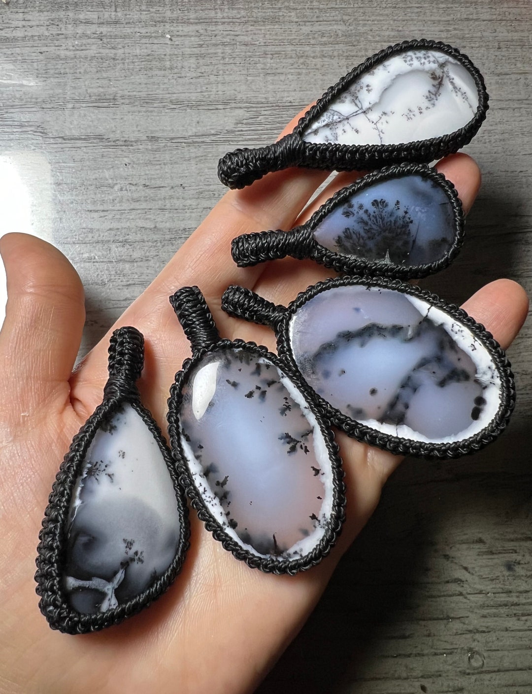 Dendrite Opal Macrame Necklace, Dendritic Agate Statement Pendant ...