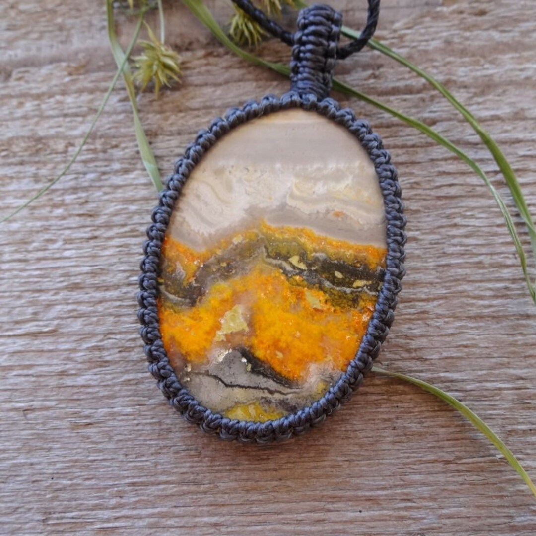 Bumble Bee Jasper Macrame Pendant - Etsy