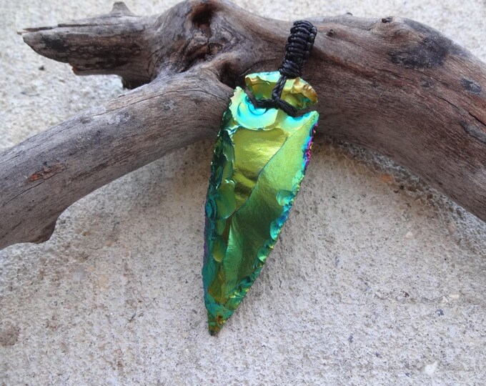 Large Titanium Coated Black Obsidian Arrowhead Necklace, Protection ...