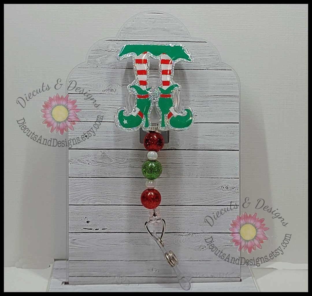 Christmas Elf Badge Reel, Elf Feet Beaded Badge Reel, Elf Legs Badge ...