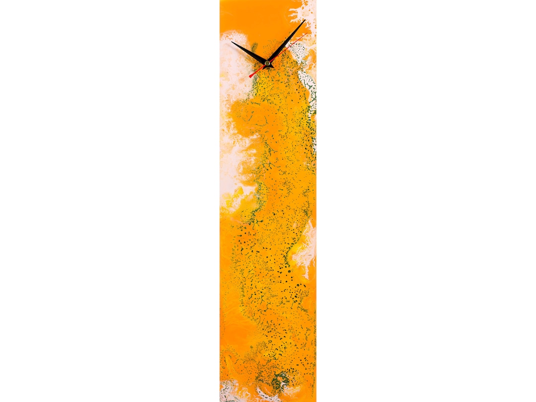 Modern Clock Orange Kitchen Wall Decor, Abstract Glass Wall Art, Unique ...