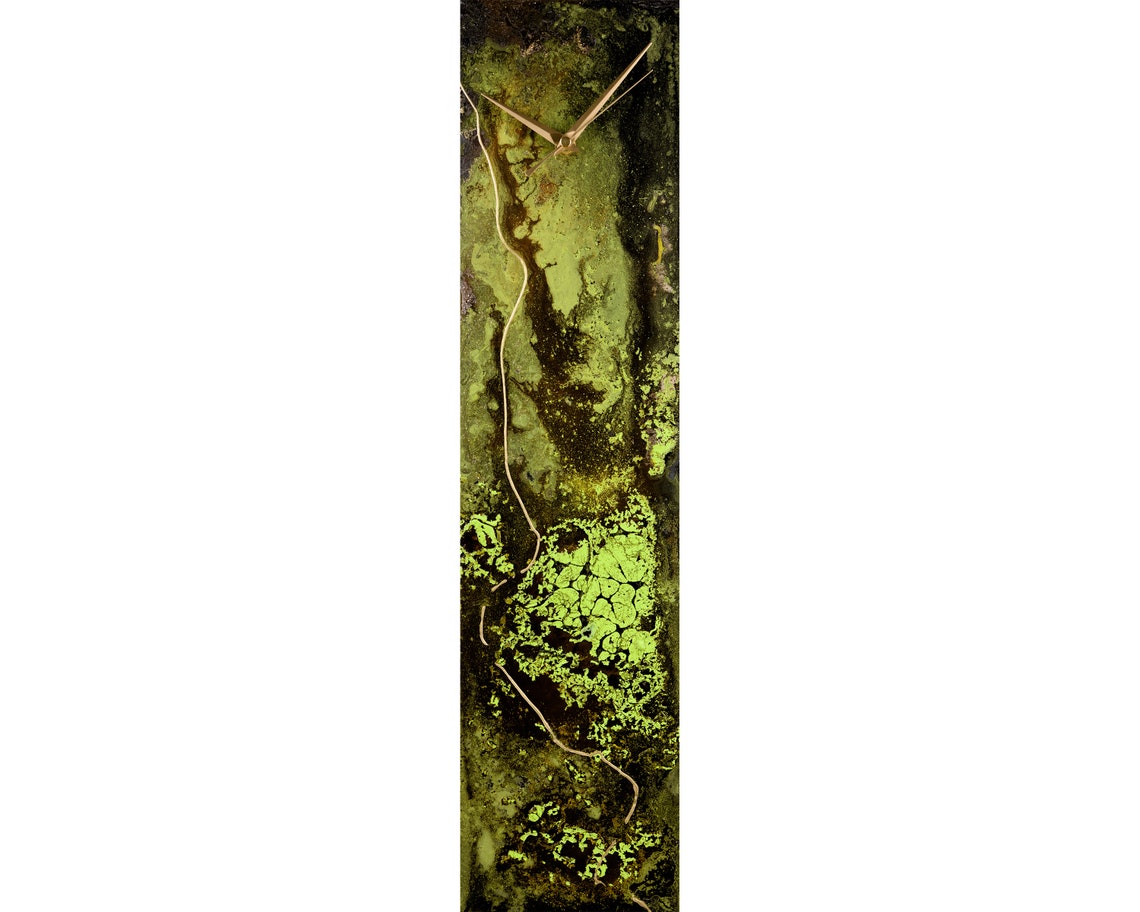 Green and Gold Unique Wall Clock Kitchen Decor Unusual Office | Etsy