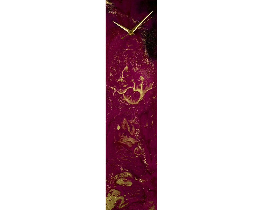 Gold and Maroon Modern Wall Clock Housewarming Gift, Unique Glass Wall ...