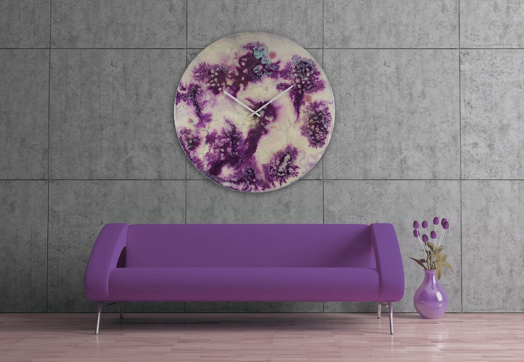 35 Inch Extra Large Circular Wall Art Glass Wall Clock With Modern ...