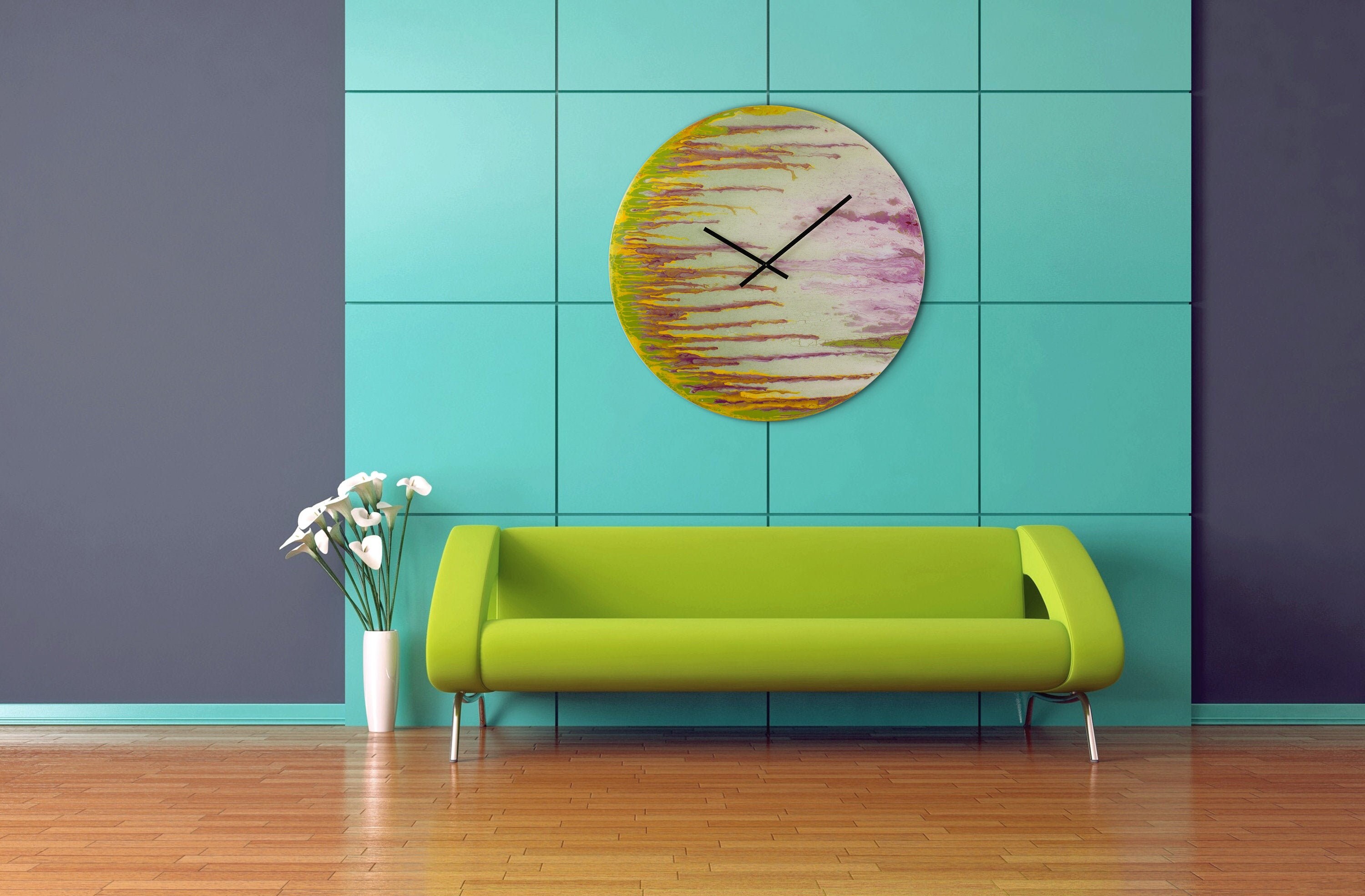 35 Large Clock for Wall With Modern Lighting and Abstract Art - Etsy UK