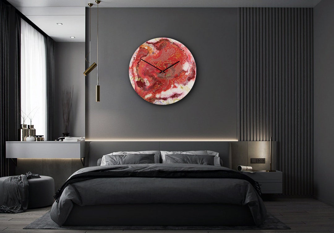 Extra Large Wall Clock Red Glass Wall Art, Unique Modern Home Decor ...