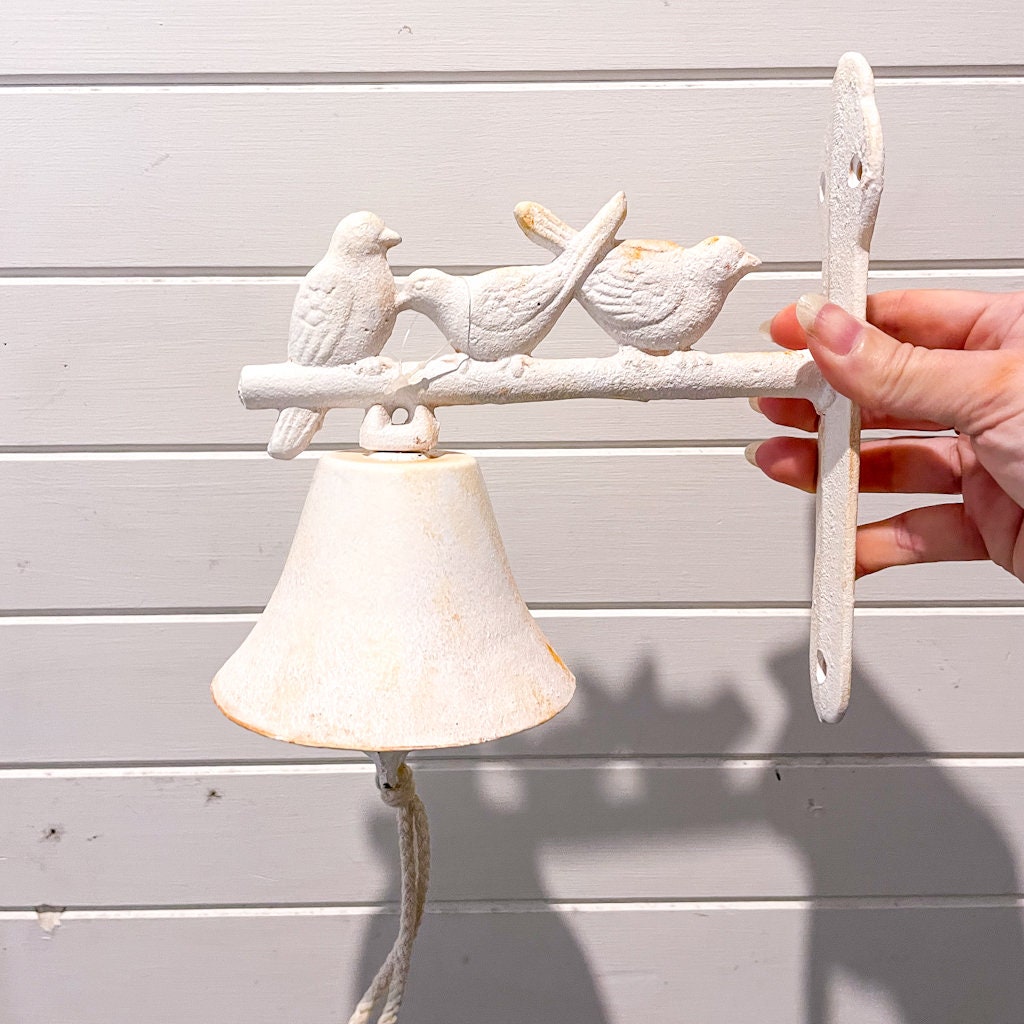 Cast Iron Birds White Washed Vintage Door Bell Wall Hanging / Three ...