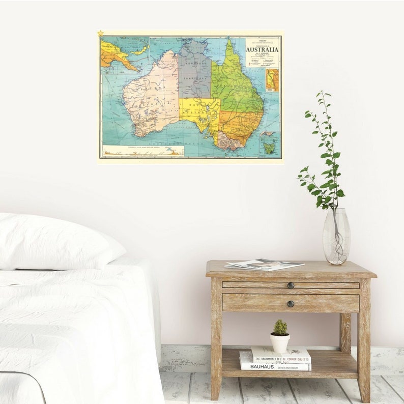 Vintage Australia Map Chart Poster Print With Optional Wooden - Etsy ...