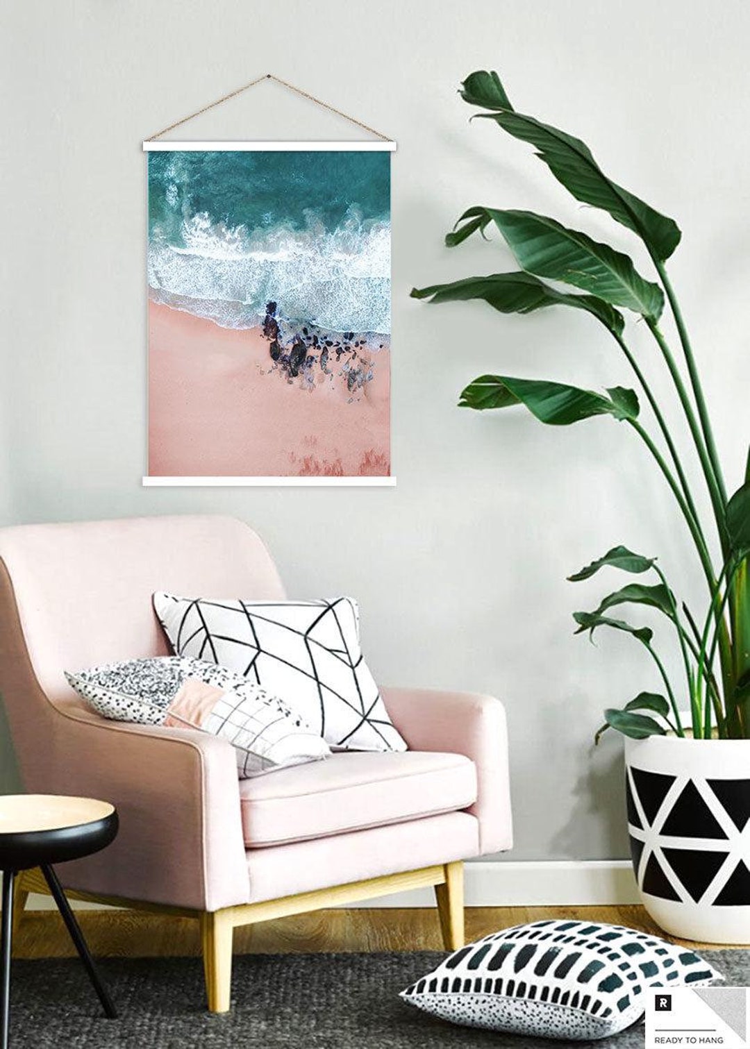 Ocean Scroll / Pink Sand Blue Waves Canvas Print Hanging Chart ...