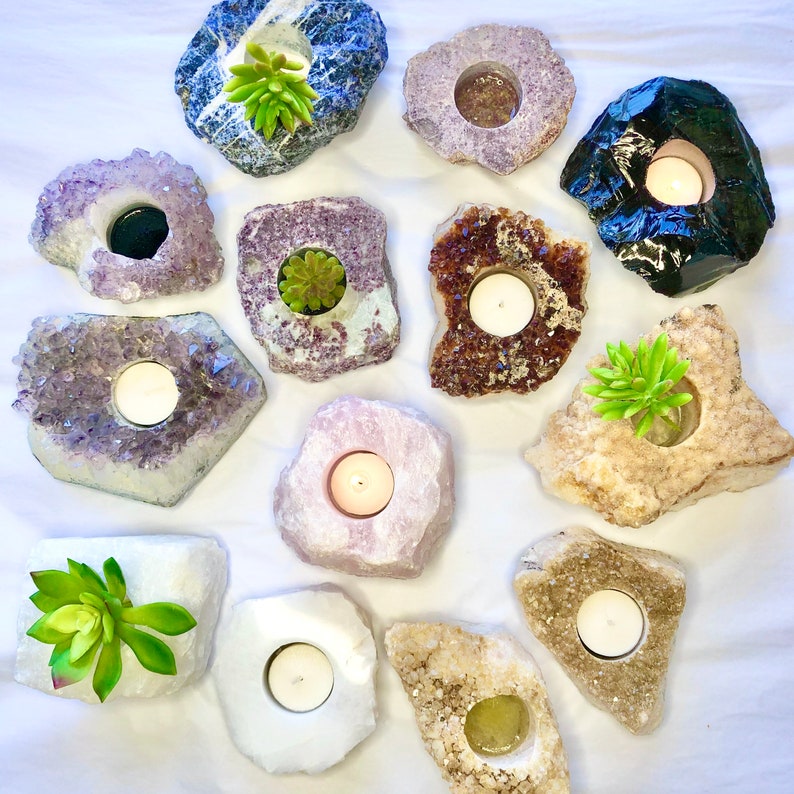 Quartz Crystal Cluster Candle Holder Rose Quartz Amethyst | Etsy