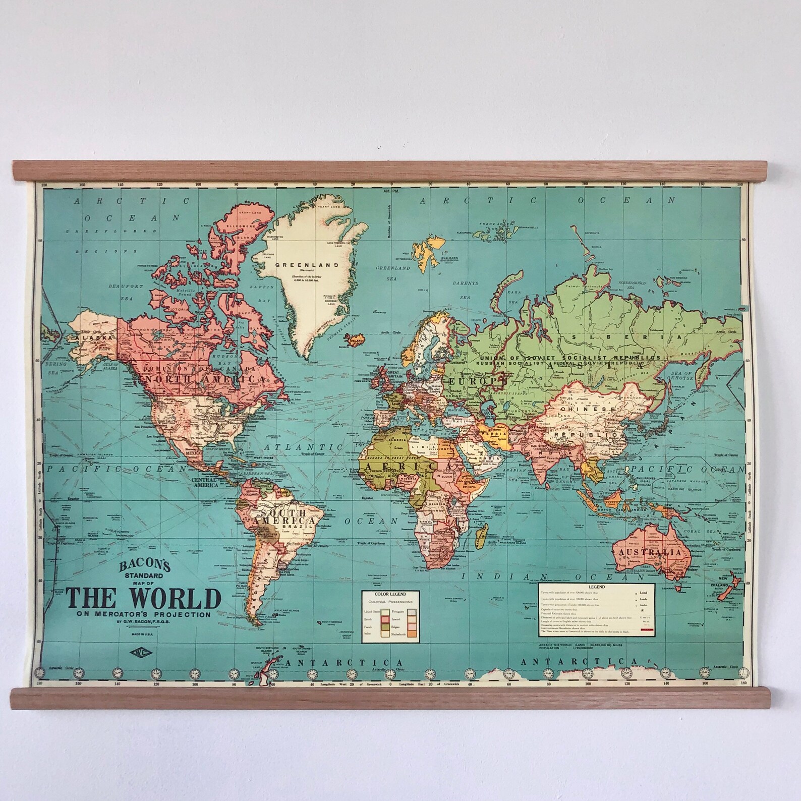 Vintage World Map Chart Poster Print Hanging Chart / Pull Down | Etsy