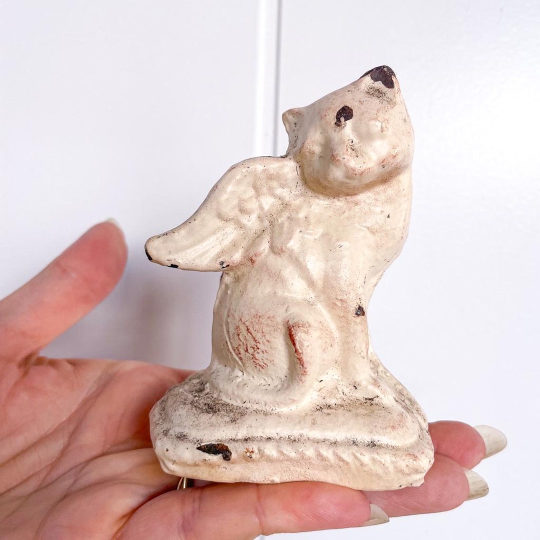 Cat Statue, Vintage Cat With Wings Figurine, Angel Cat Cast Iron Statue ...