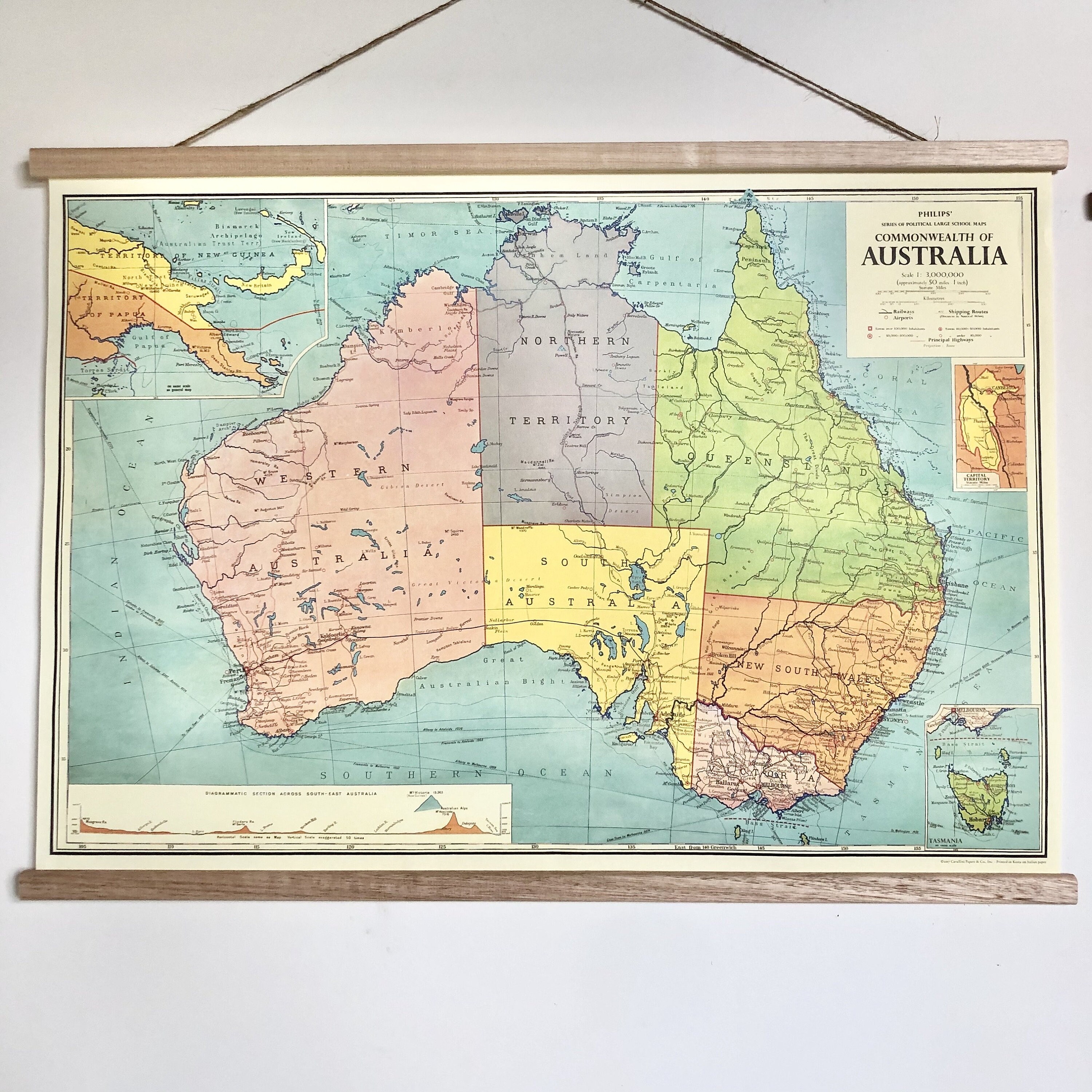 Vintage Australia Map Chart Poster Print With Optional Wooden - Etsy ...