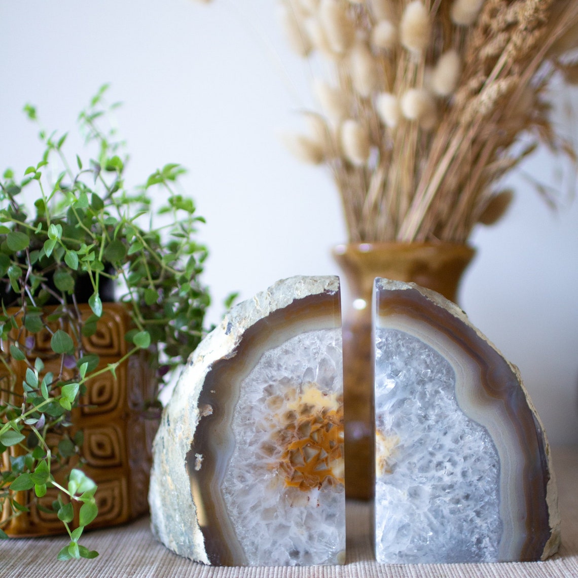 Quartz Crystal Agate Geode Bookends Pair - Etsy