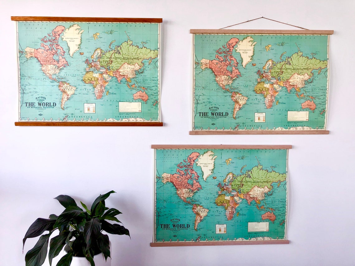 Vintage World Map Chart Poster Print Hanging Chart / Pull Down - Etsy