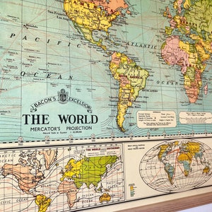 School Vintage Map Chart Poster Print / Optional Oak Hanger Vintage ...