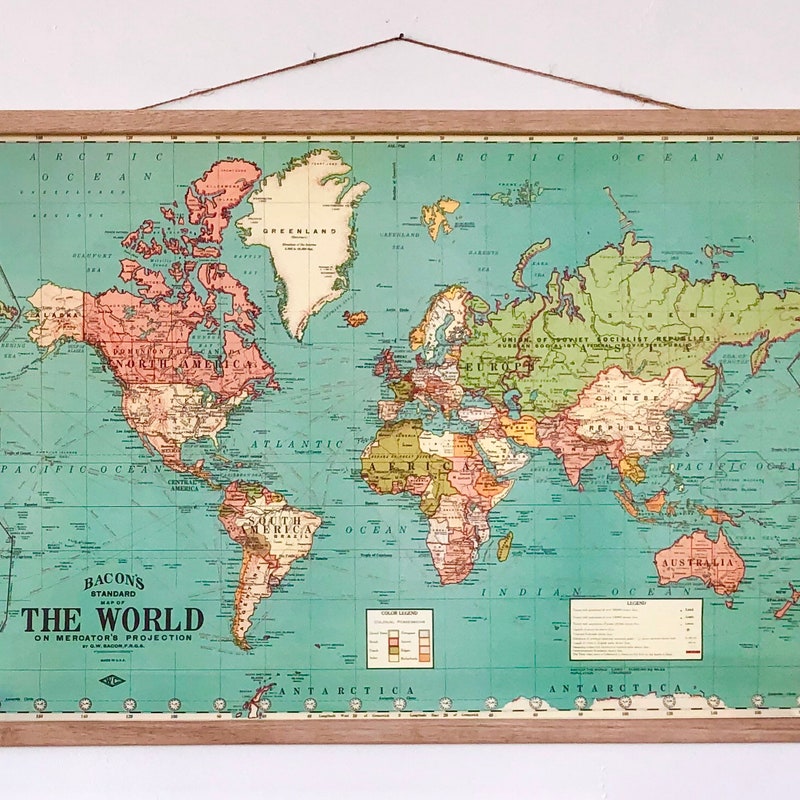 Vintage World Map - Etsy