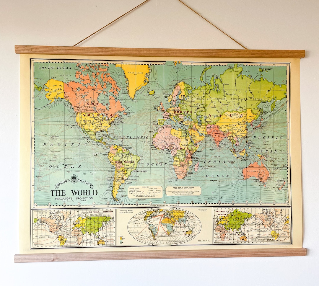 School Vintage Map Chart Poster Print / Optional Oak Hanger Vintage ...