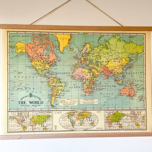 School Vintage Map Chart Poster Print / Optional Oak Hanger Vintage ...