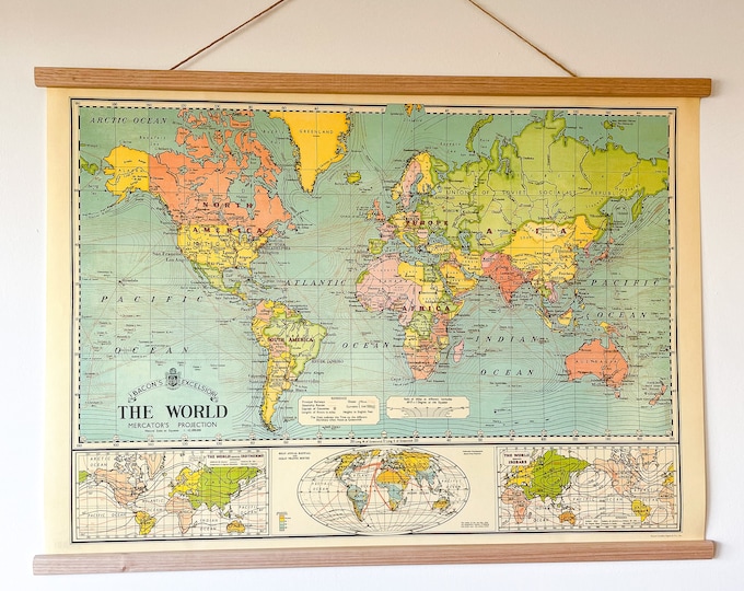 School Vintage Map Chart Poster Print / Optional Oak Hanger Vintage ...