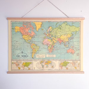 School Vintage Map Chart Poster Print / Optional Oak Hanger Vintage ...