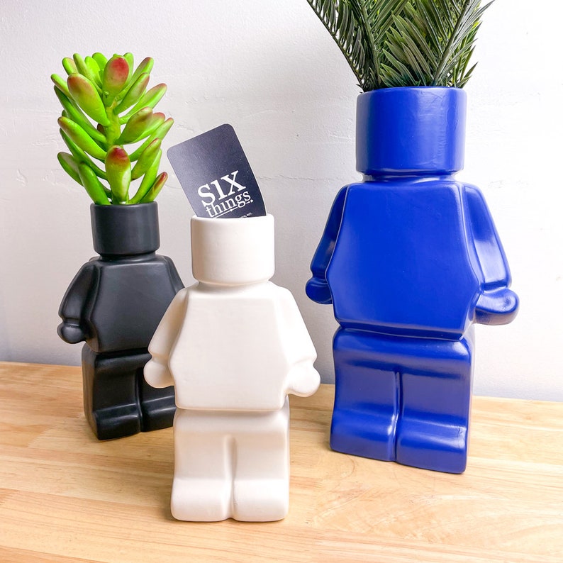 Block Man Planter Pot / Brick Man Vase, Quirky Vase, Fun Unique Planter ...