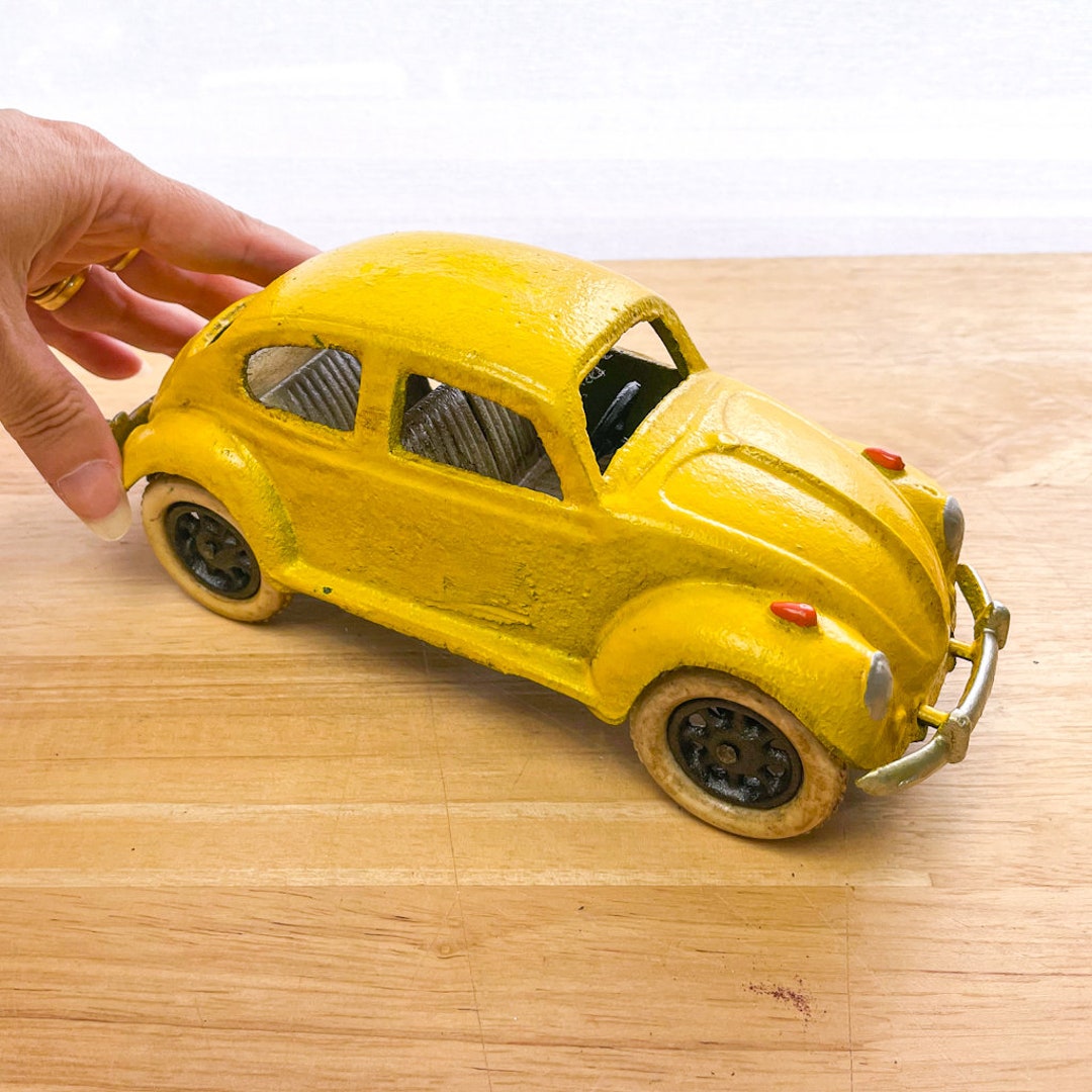 Large Cast Iron Vintage VW Beetle Car Statue / Yellow Bug Car / Herbie ...
