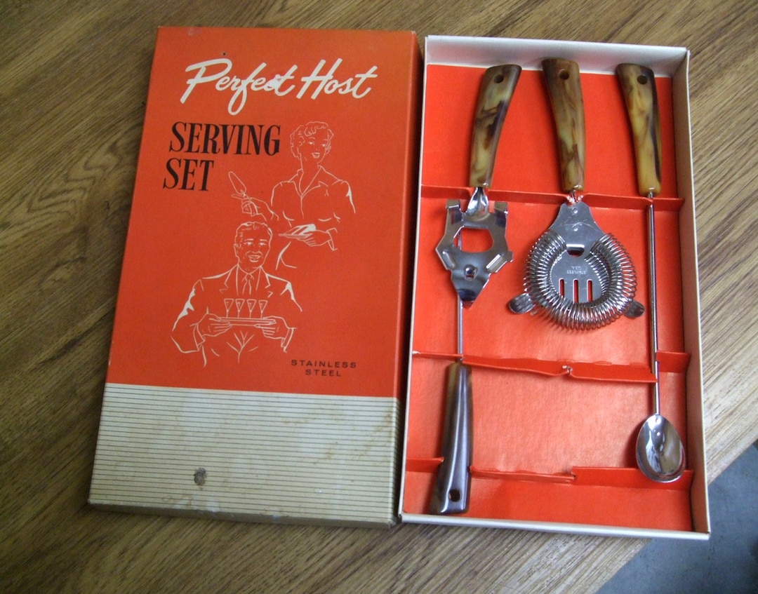 Perfect Host Serving Set Caramel Color Bakelite Handles Mixed Drink ...