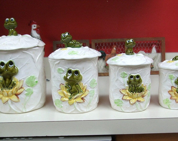 Vintage Neil the Frog Set Four 4 Kitchen Canisters 1978 1979 Sears ...