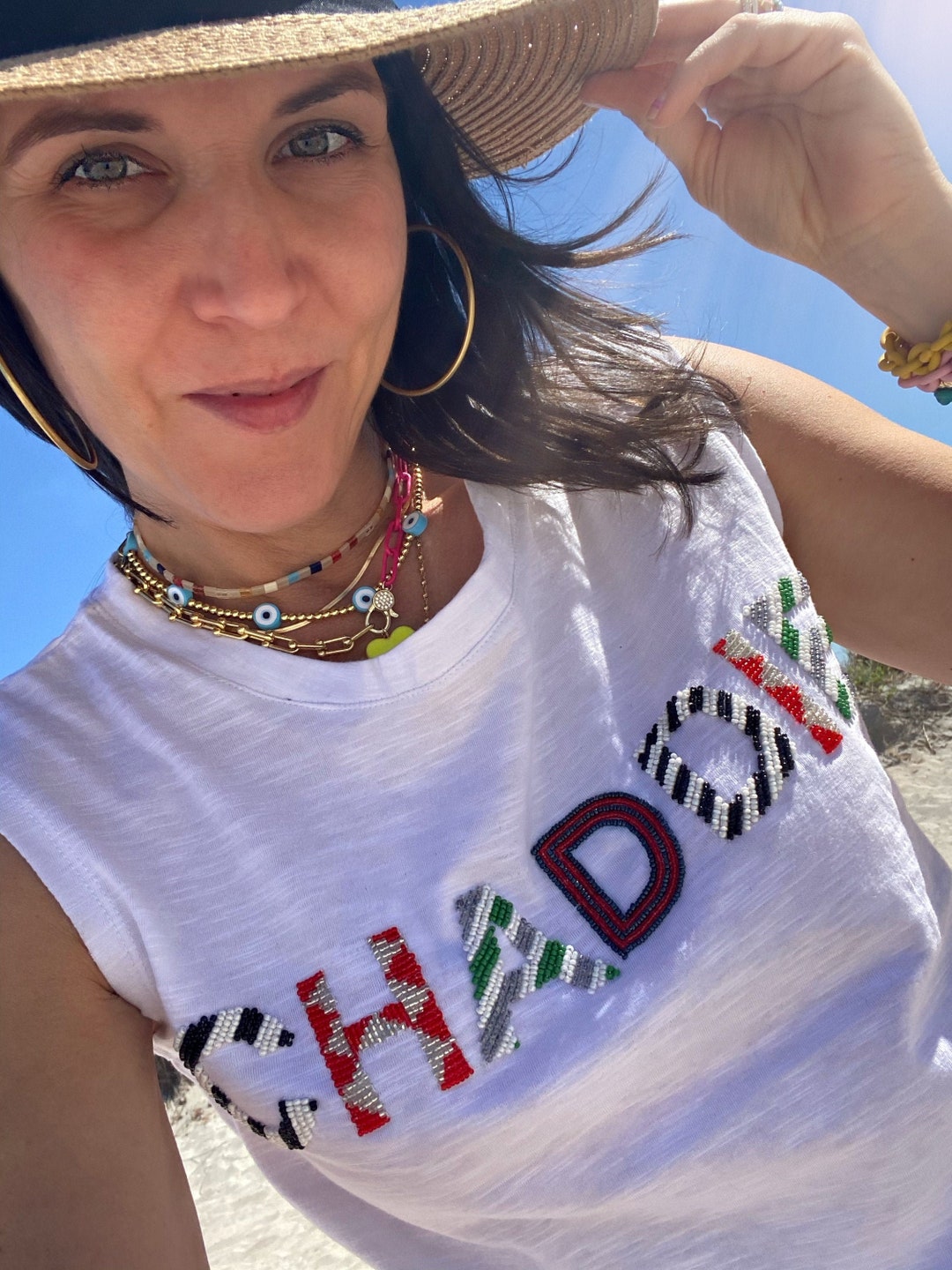 CUSTOM Patterned Hand Beaded MASHUP NAME T-shirt,block Letters, Kids ...