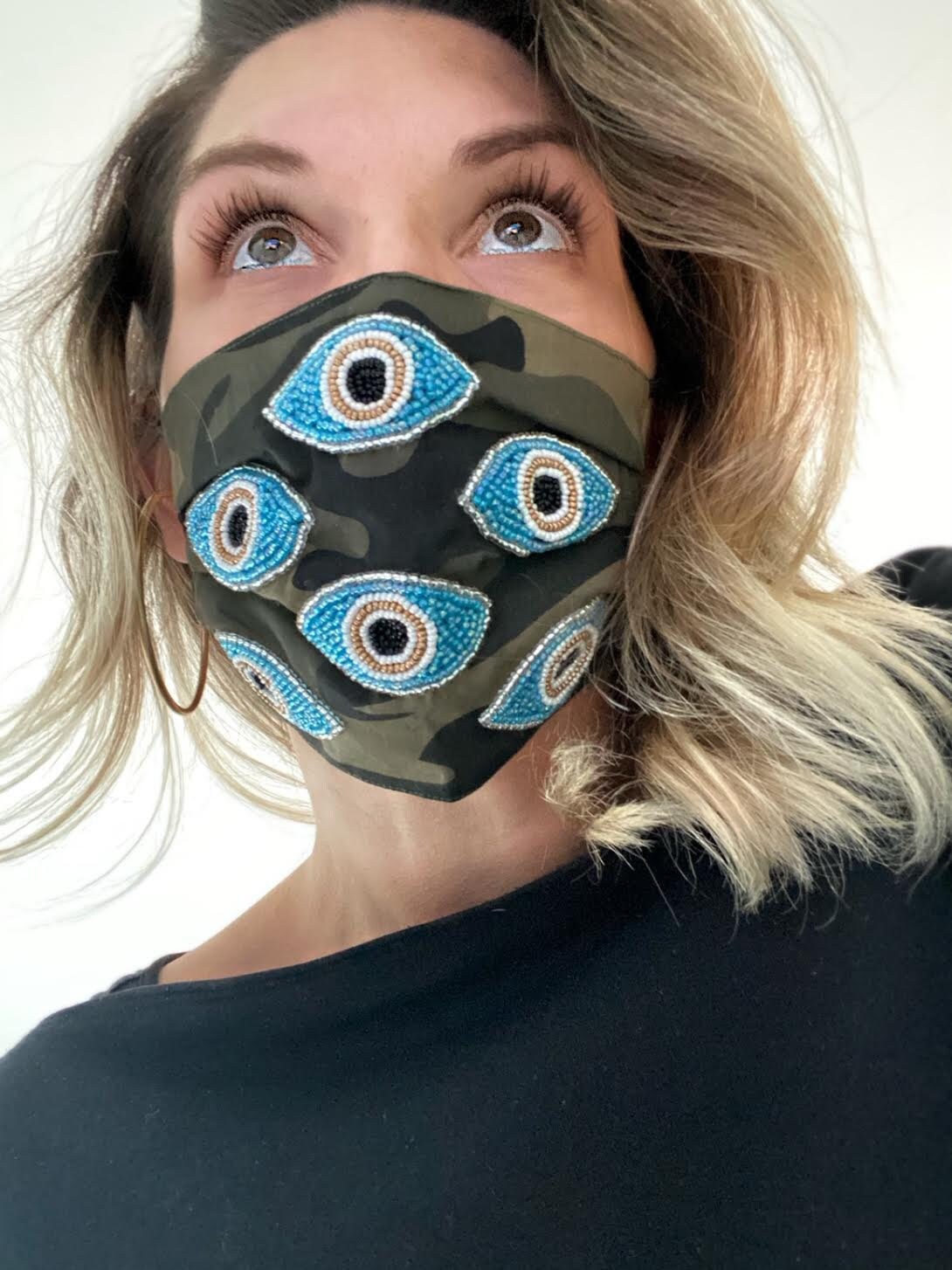 Designer Evil Eye Hand Beaded Fashion Face Mask BLACK evil | Etsy