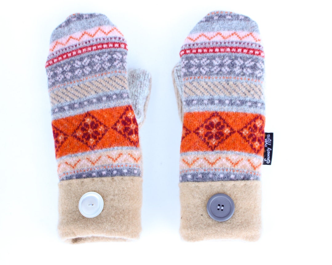 Orange and Tan Fair Isle Wool Mittens for Women by Sweaty Mitts ...
