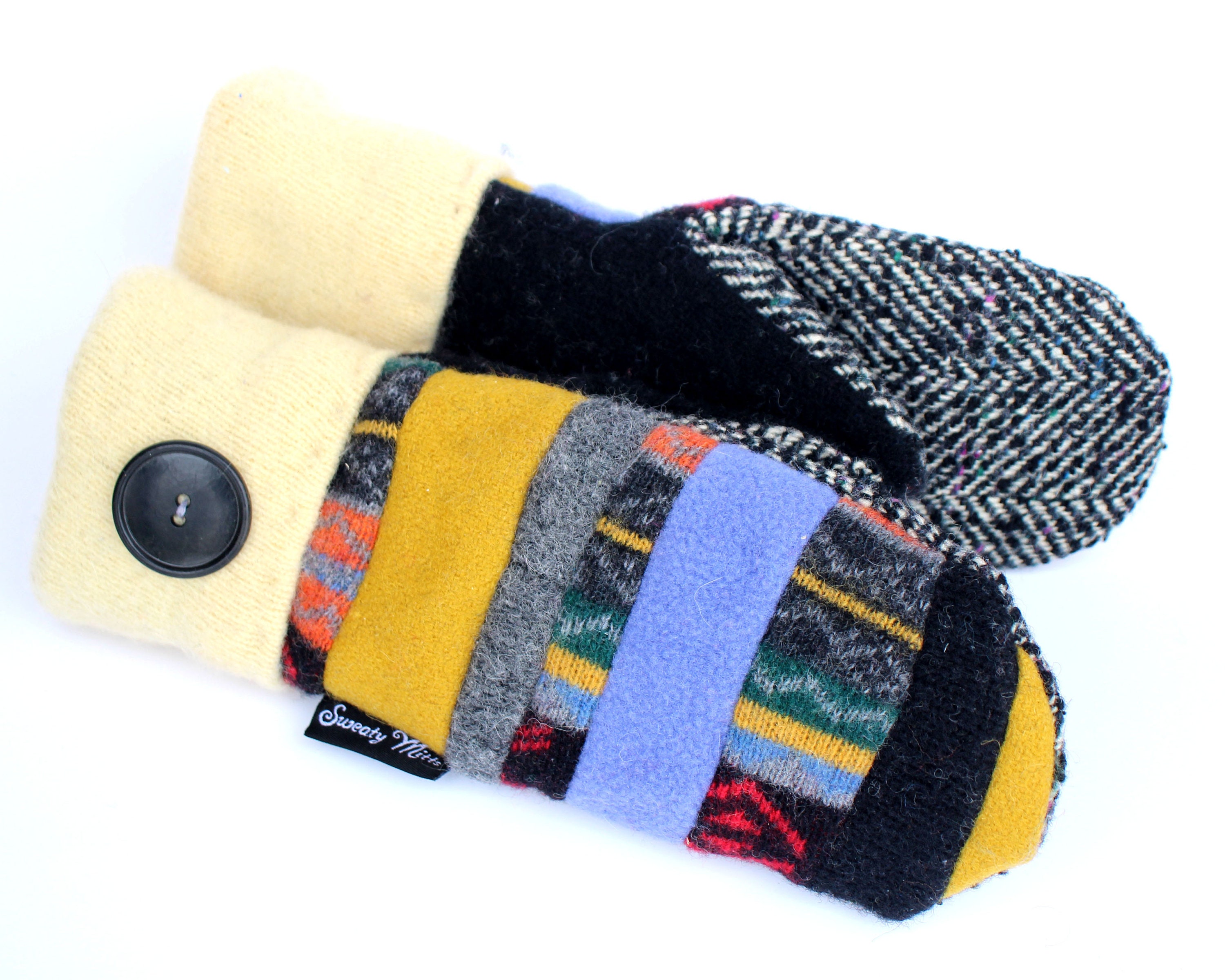 Patchwork Wool Mittens Sweaty Mitts Women's Fleece Lined Blue Yellow ...