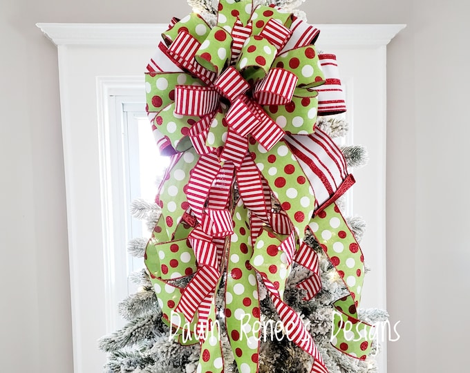 Large Sheer Gold Red and Green Ribbon Christmas Tree Topper - Etsy