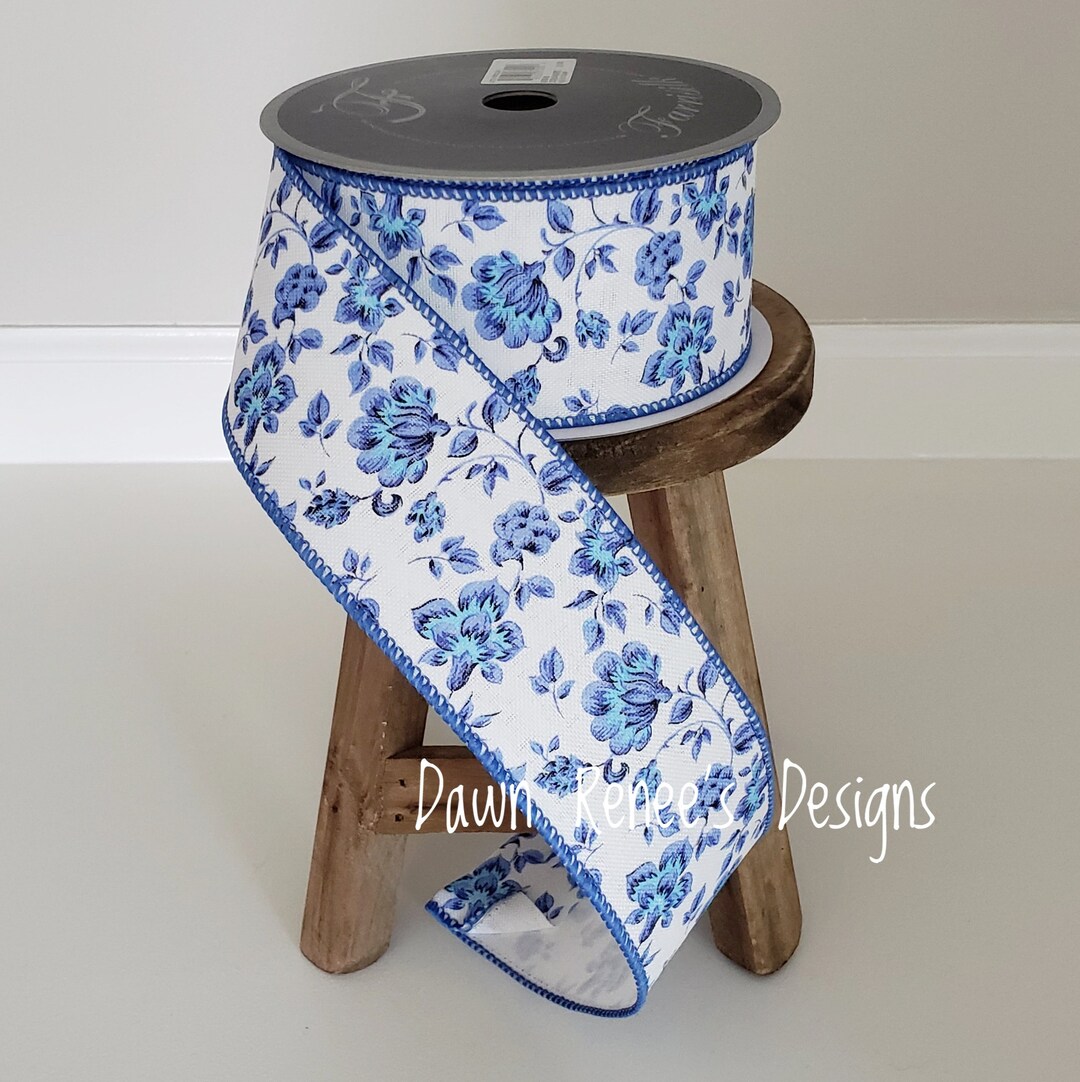 Chinoiserie Ribbon, 2.5 Designer Ribbon, Wired Ribbon, Dutch Porcelain ...
