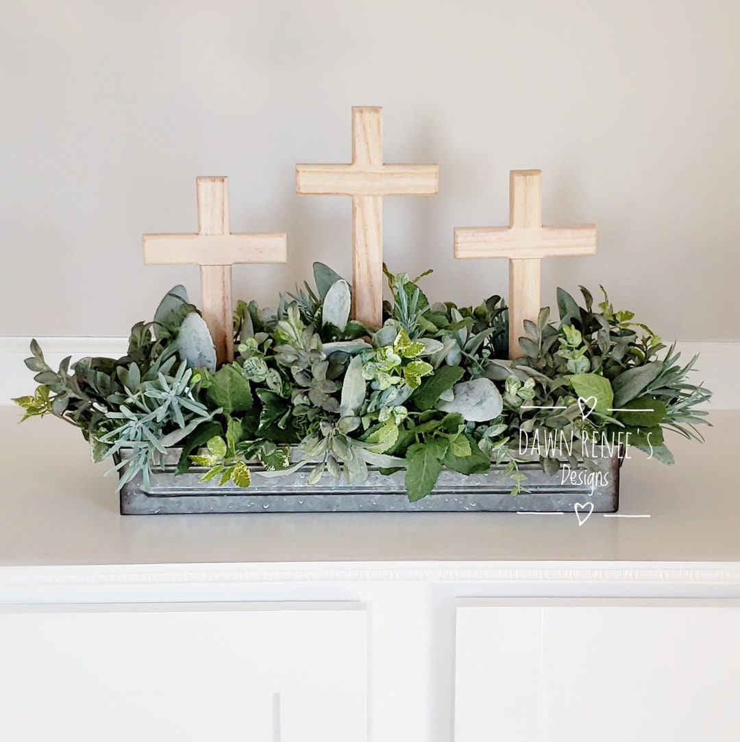 Easter Centerpiece, 3 Crosses, Religious Arrangement, Neutral Decor ...