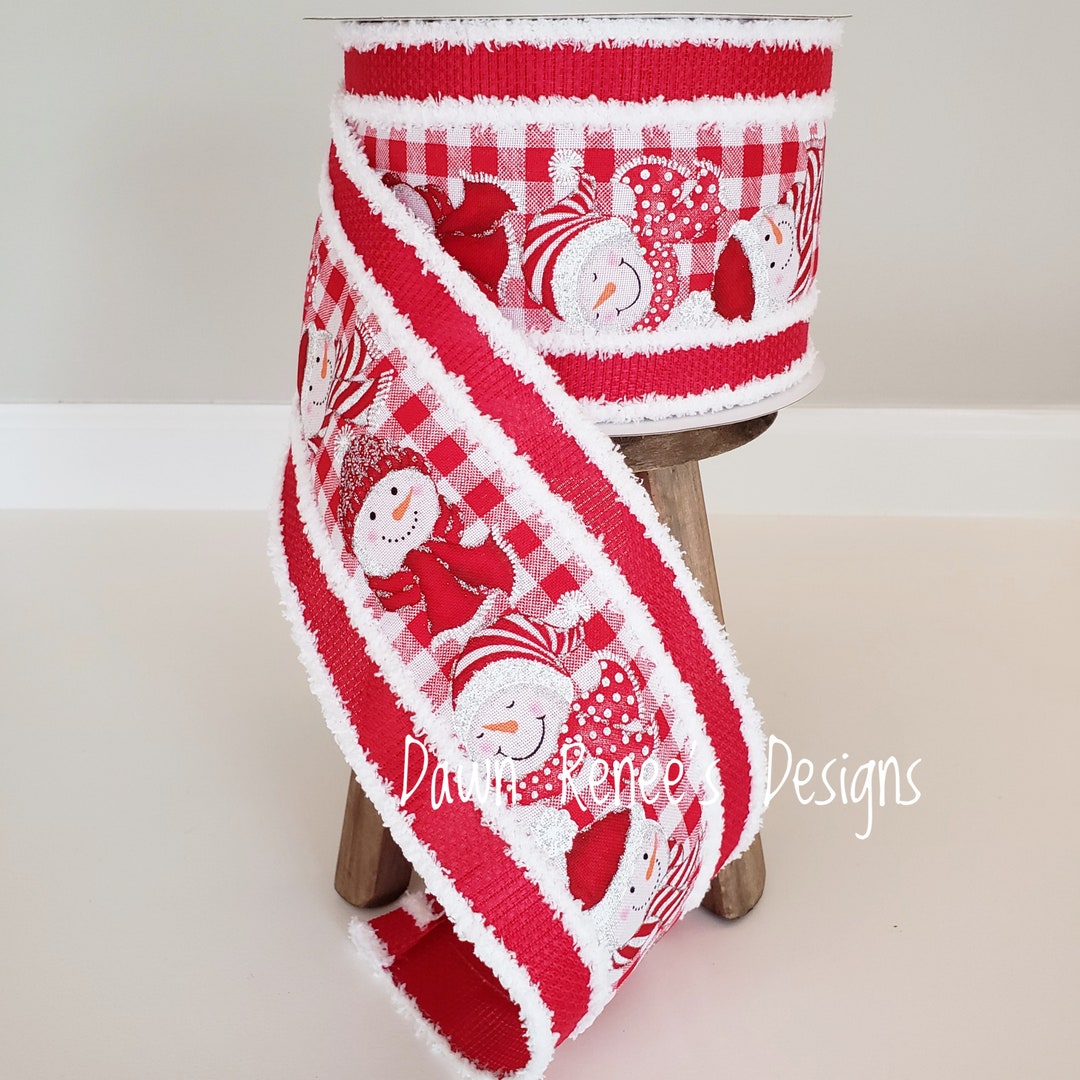 Snowman Ribbon, Christmas Ribbon Wired, Red White, 4 Ribbon, Ribbon for ...
