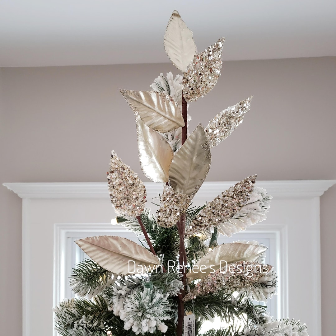 Champange Gold Glitter Leaf Spray, 28 in Christmas Spray, Gold Sparkly ...