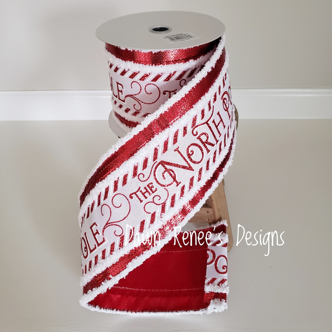 North Pole Ribbon, Red and White Ribbon, Santa Ribbon, 4 Inch Ribbon ...