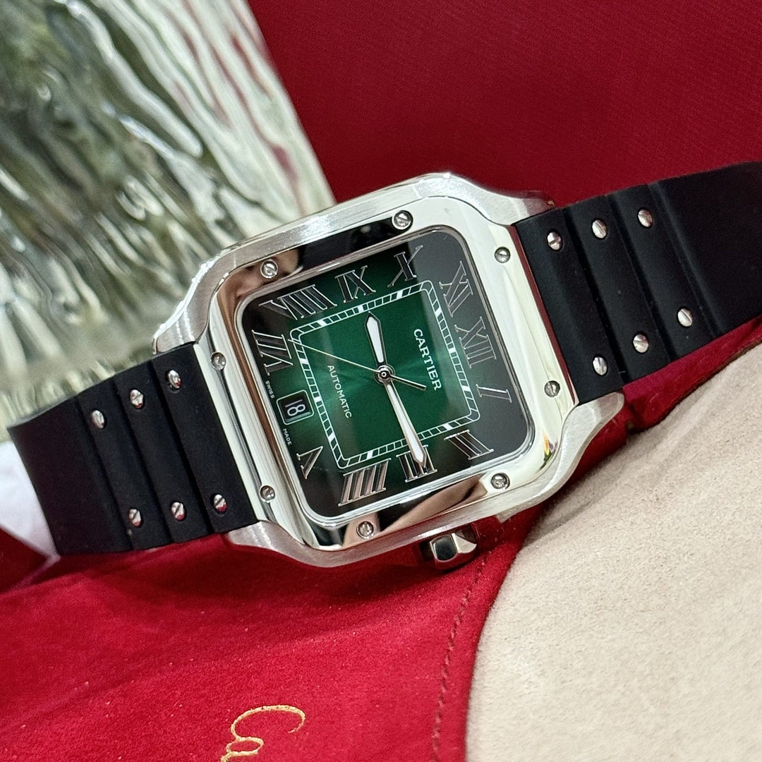 Cartier Santos Watch WSSA0061 Green Dial BVF Rubber Band 39.8mm - Etsy