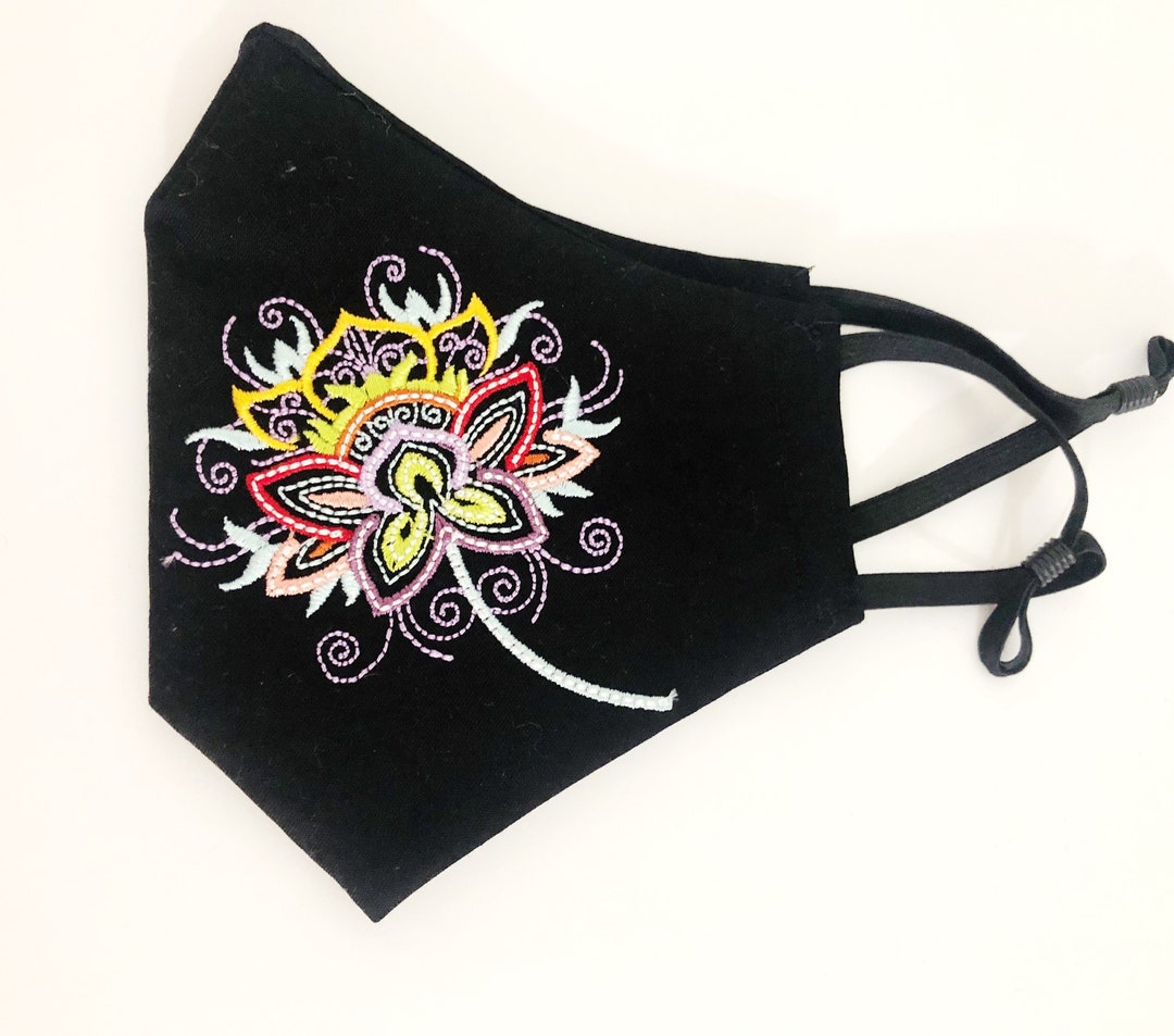 Embroidered Lotus Face Mask - Etsy