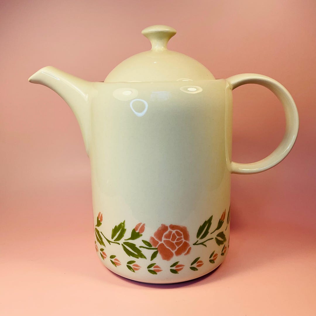 Coloroll Pink Rose Stencil Pattern Coffee Pot / Retro Tableware and ...