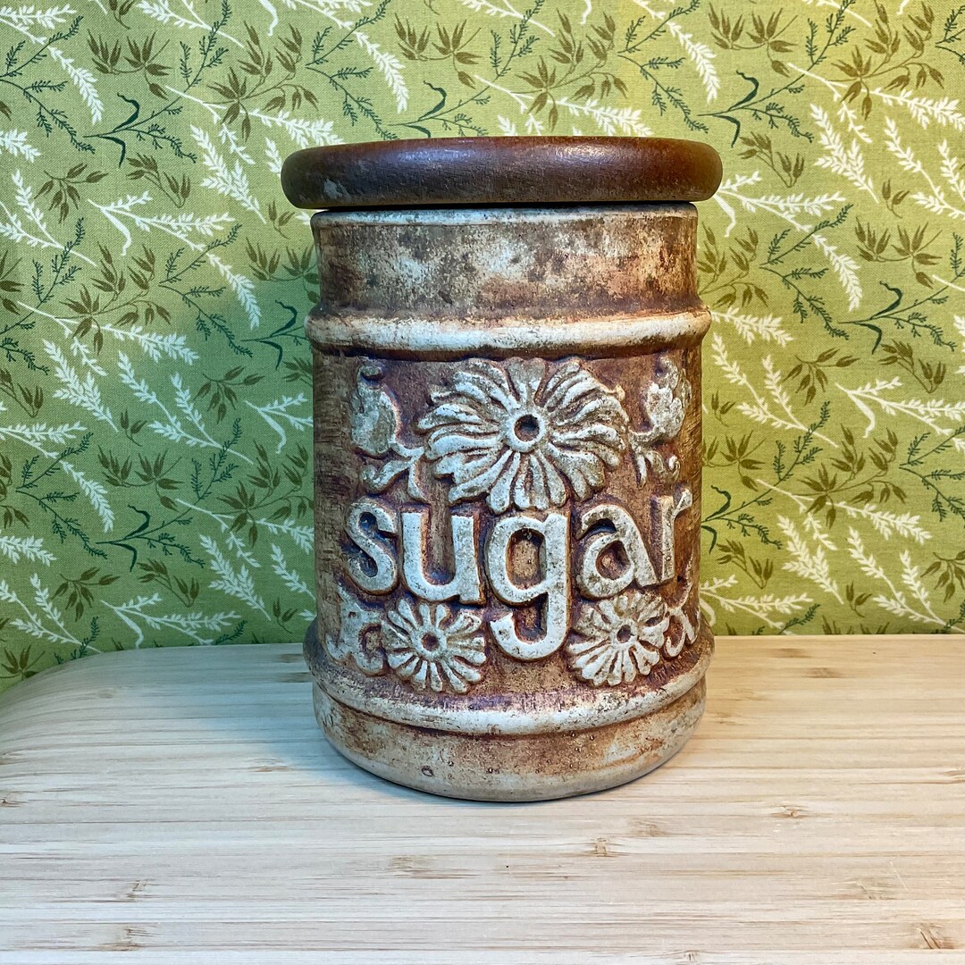 Vintage 1970s Quantock Design Sugar Storage Jar / Stoneware / Embossed ...