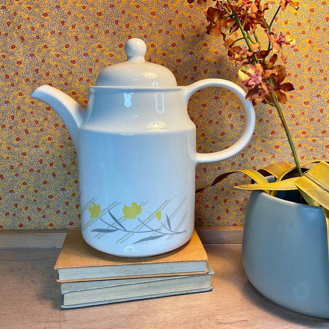 Vintage 1980s Kiln Craft Coloroll Yellow and Grey Floral Coffee Pot ...