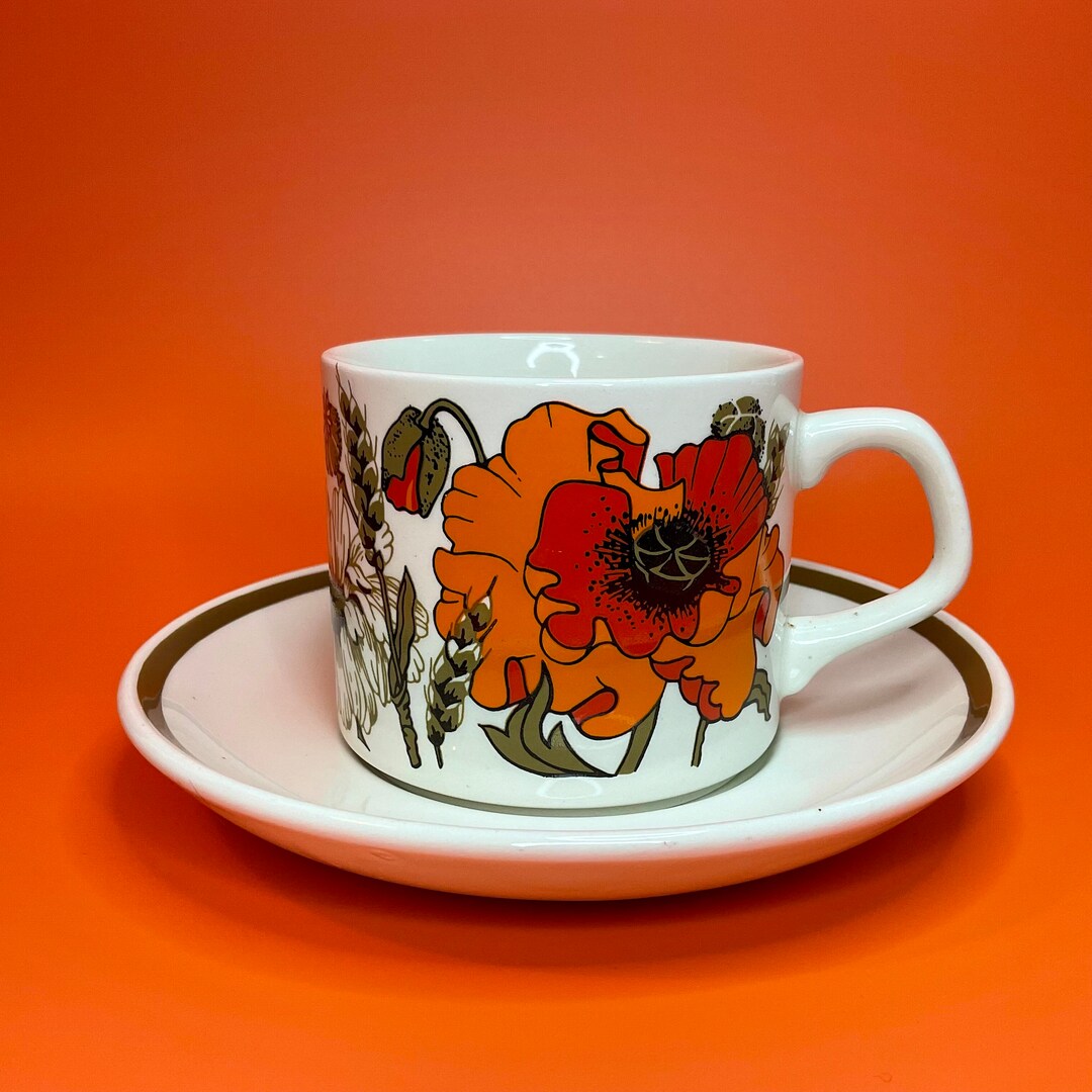 Vintage ‘poppy’ Cup and Saucer Set by J & G Meakin - Quaint Floral ...