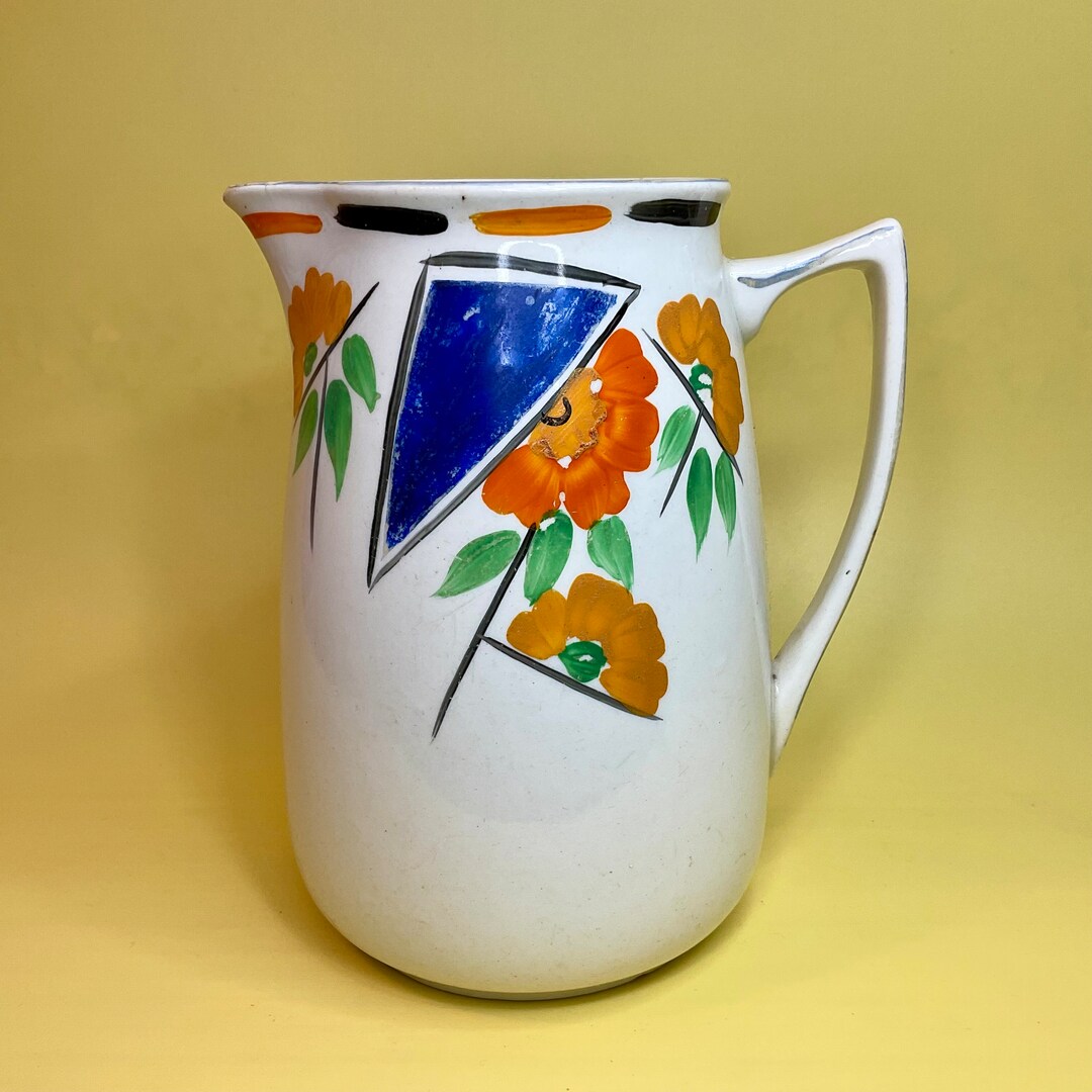 1930s Art Deco Milk Jug Featuring Vibrant Floral Pattern by Gibsons ...