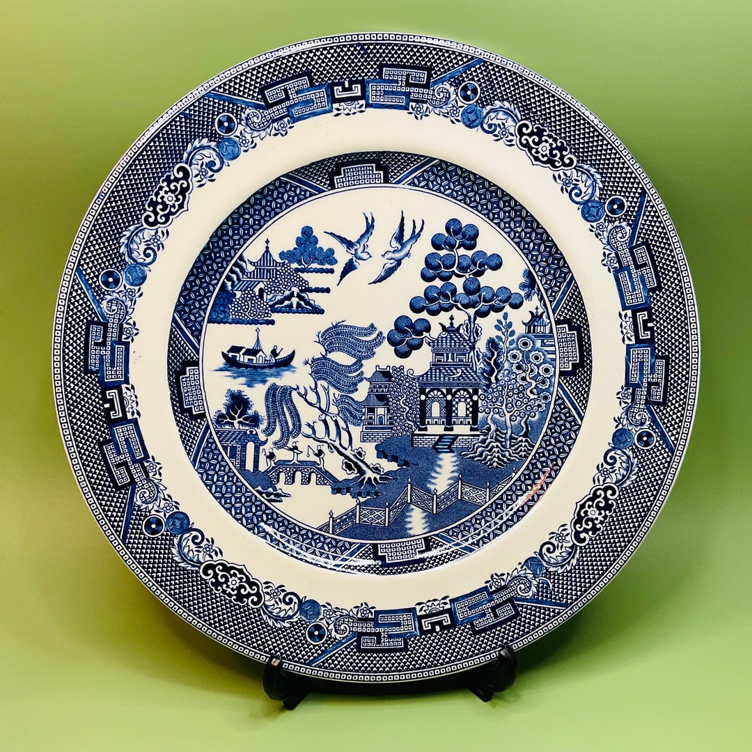 Johnson Bros Willow Pattern 25.5 Cm Dinner Plates / Blue White Retro ...