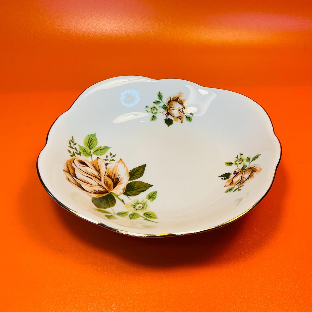 Ćmielów Poland Porcelain Trinket Dish With Peach Rose Pattern / 1960s ...